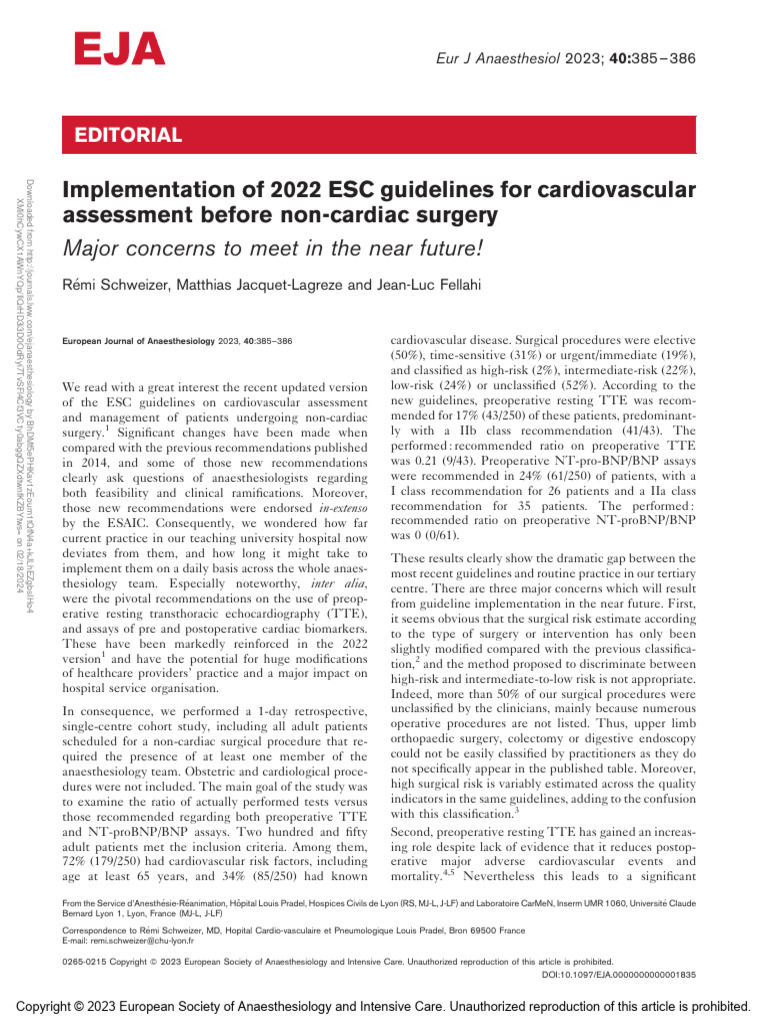 Implementation of 2022 Esc Guidelines For.1 | PDF | Surgery | Cardiology