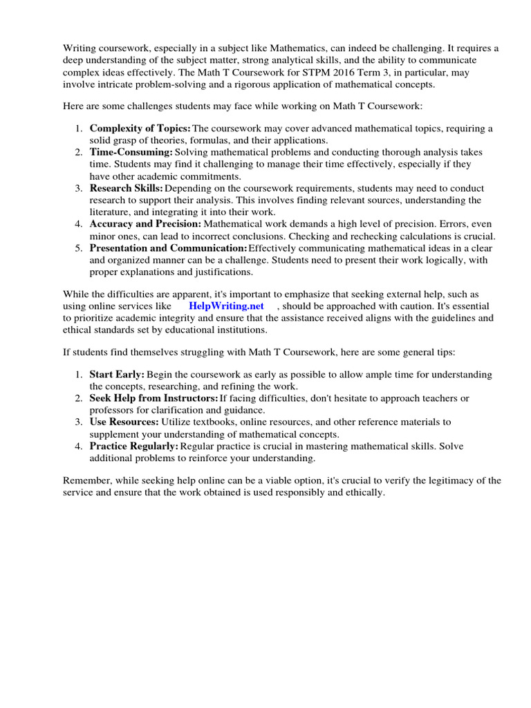 Math T Coursework STPM 2016 Term 3 | PDF | Mathematics | Methodology