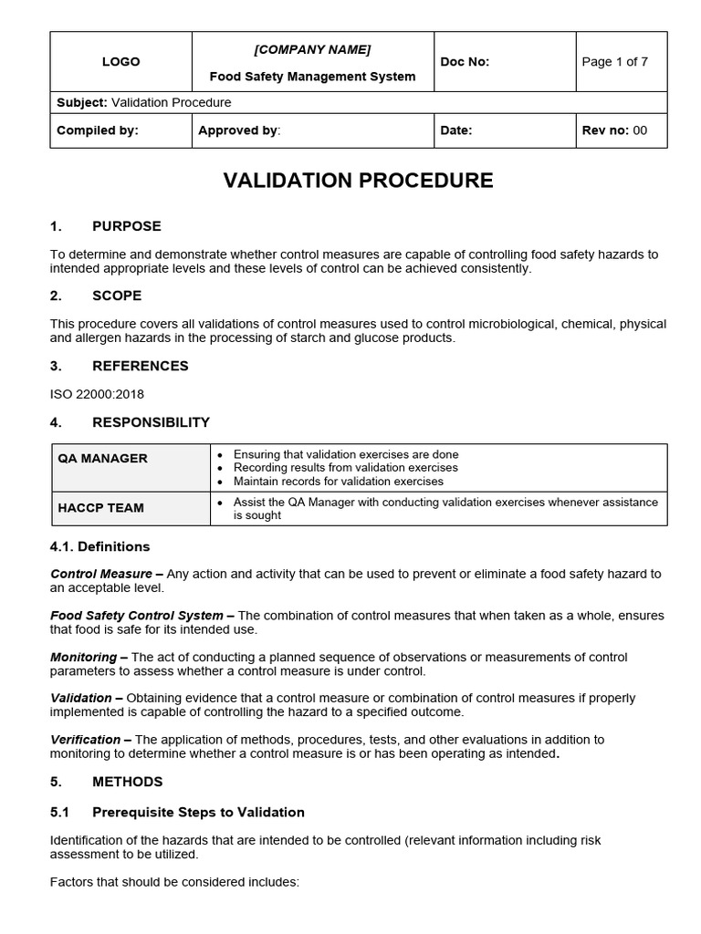 FSSC-Validation-Procedure-Template 3 | PDF | Verification And Validation | Hazards
