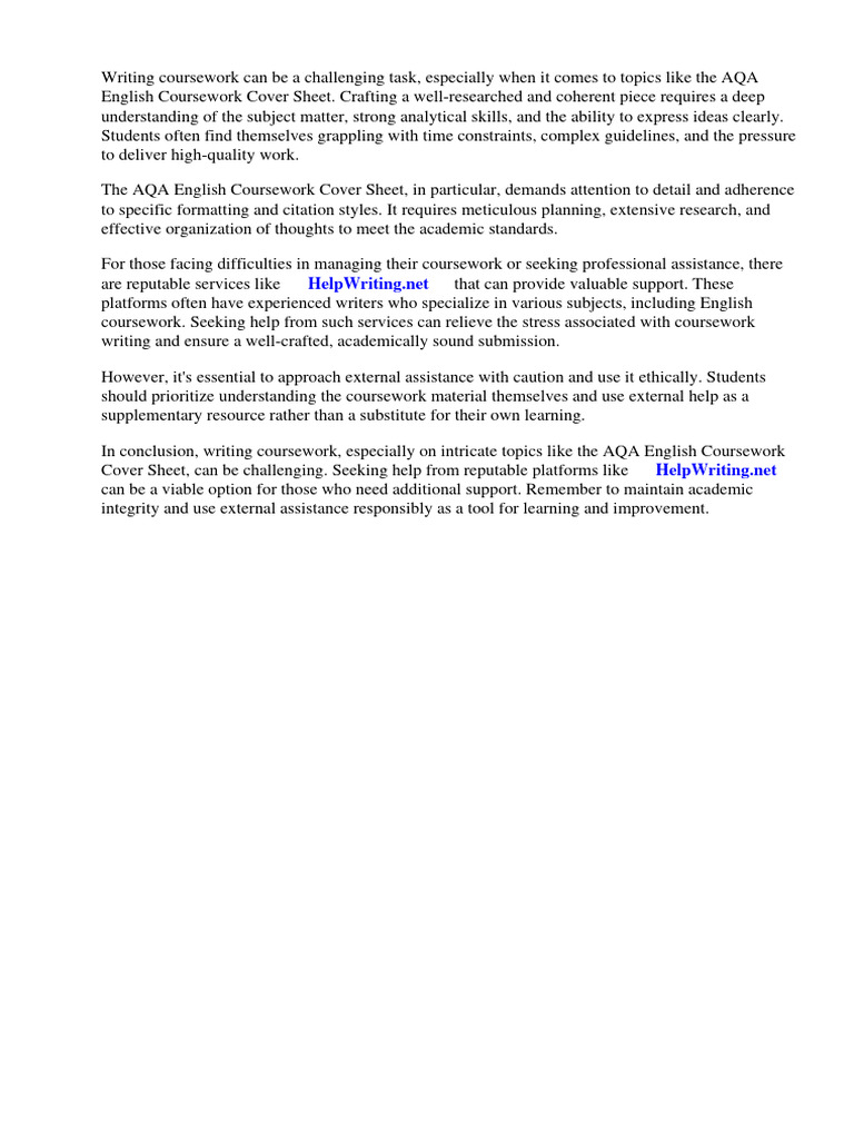 Aqa English Coursework Cover Sheet | PDF | Linked In | Facebook