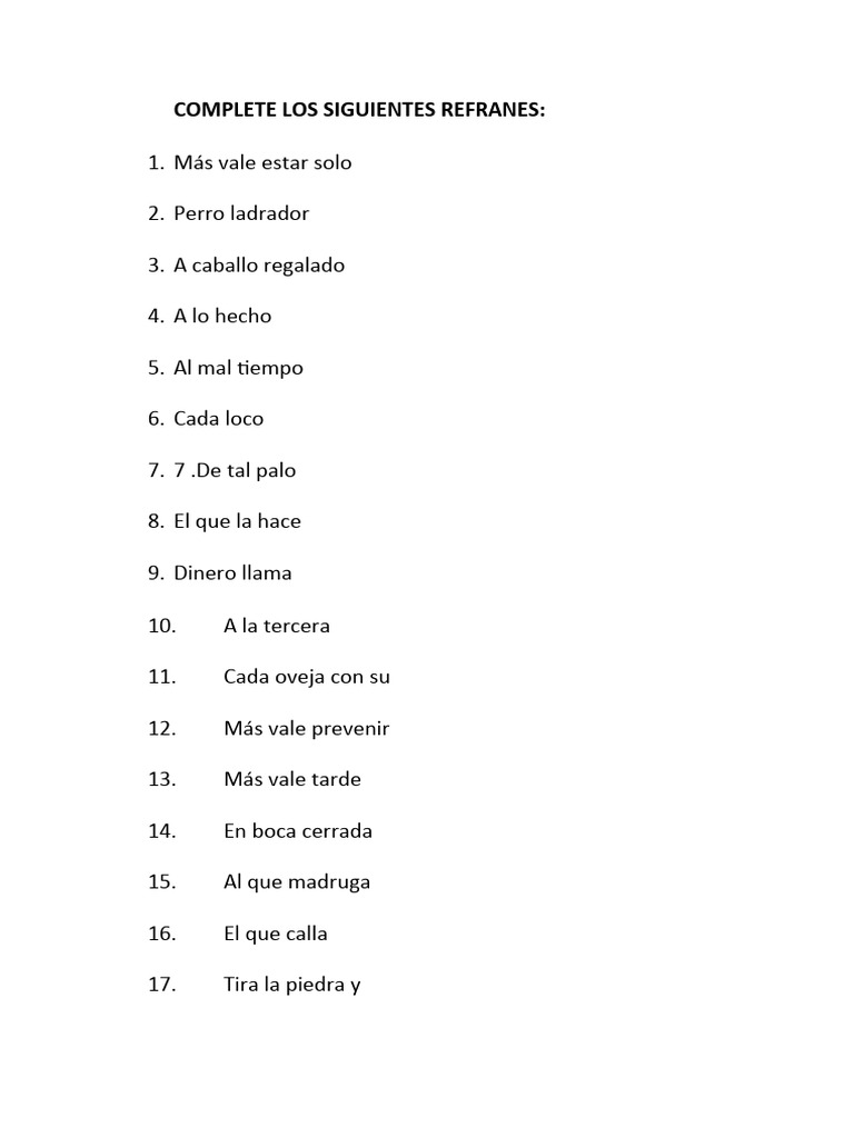 Completa los Refranes Populares | PDF