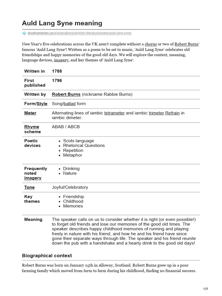 Auld_Lang_Syne_analysis | PDF | Robert Burns | Poetry