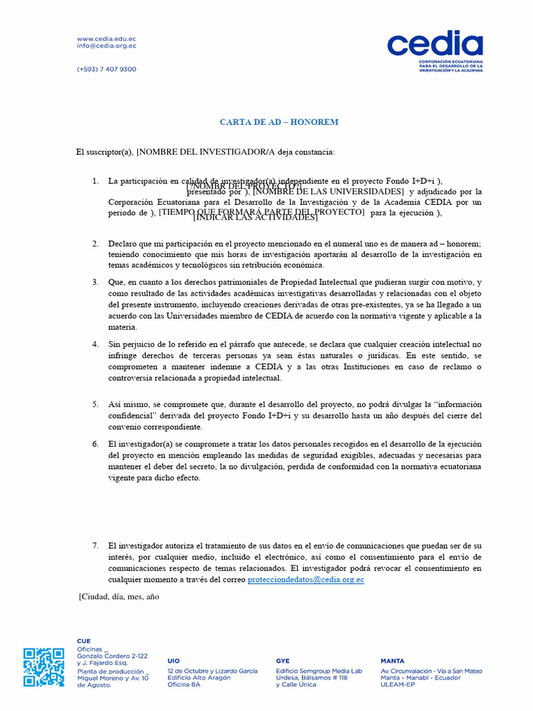 MODELO Carta Ad - Honorem | PDF