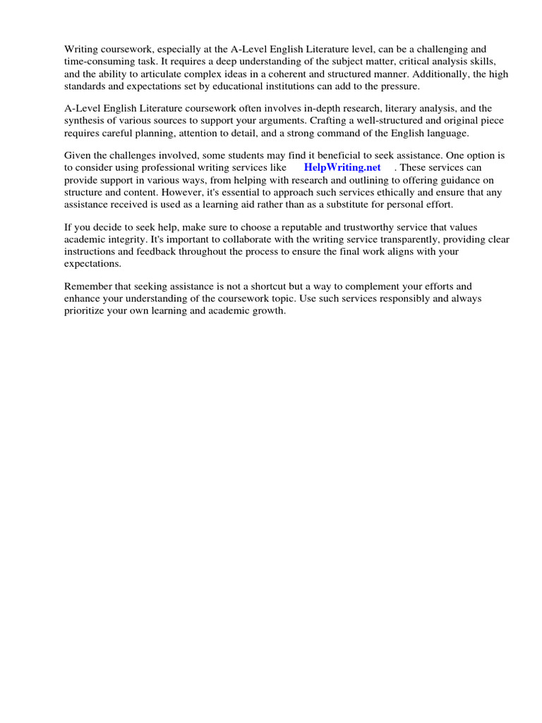 A-Level English Literature Coursework Example | PDF