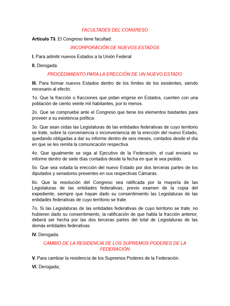 Artículo 73 | PDF | Federación | México