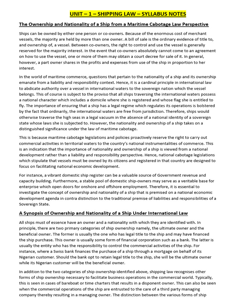 Shipping Law Unit 1 To Unit 5 Syllabus Notes | PDF | Mortgage Law ...