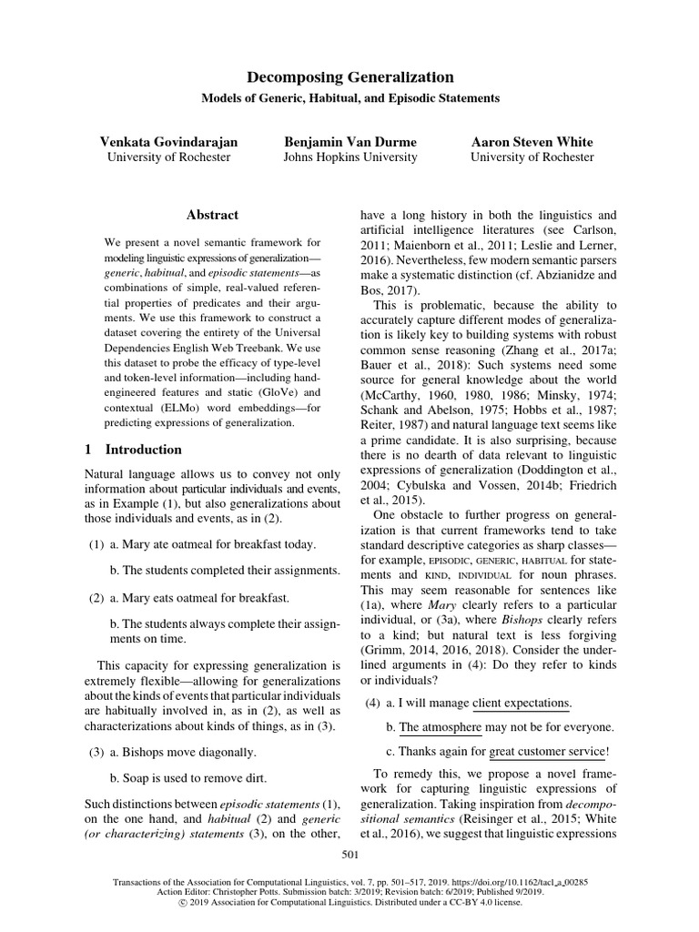Decomposing Generalization Models of Generic Habit | PDF | Predicate ...