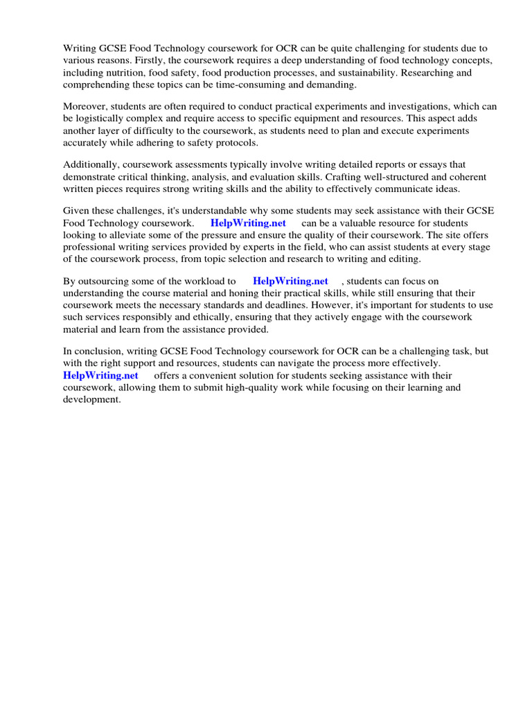 Gcse Food Technology Coursework Ocr | PDF | Healthy Diet | Dietitian