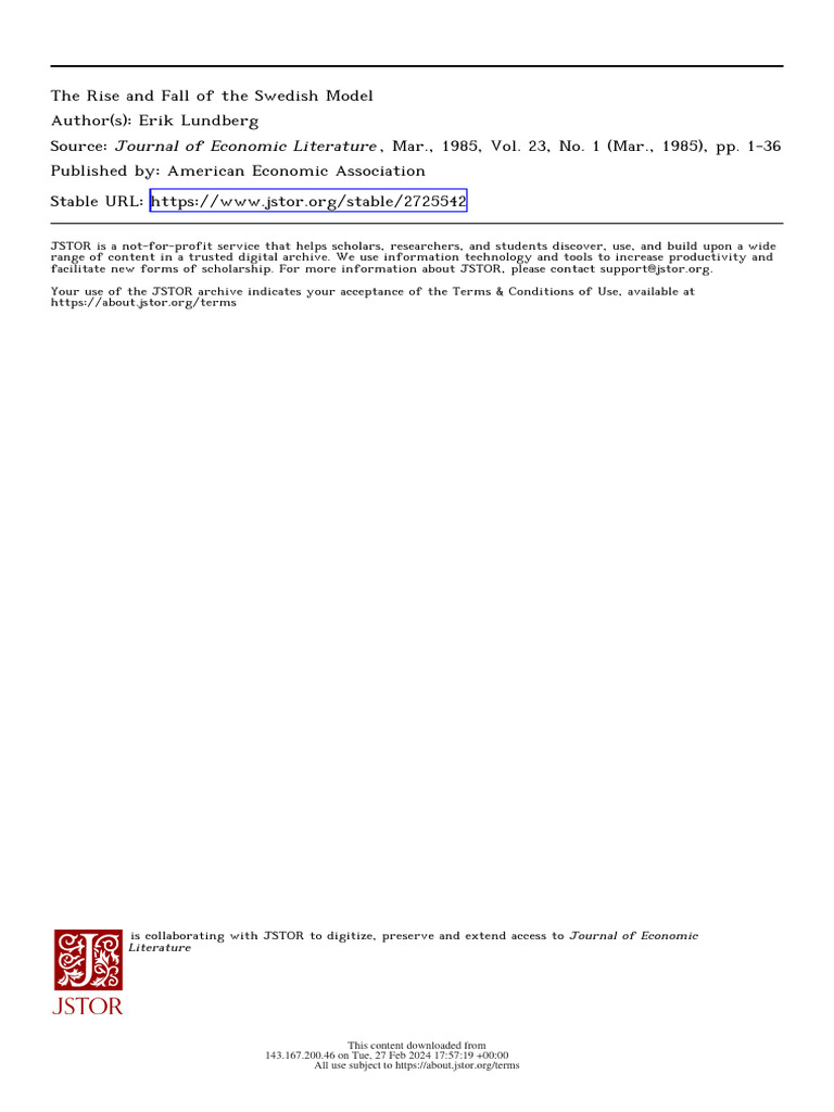 The Swedish Model: Success and Decline | PDF | Cost Of Living | Fiscal ...