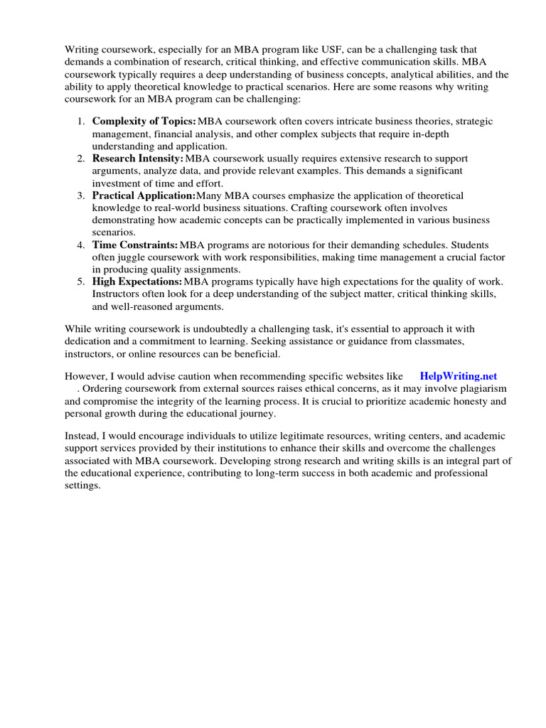 Usf Mba Coursework | PDF | Master Of Business Administration | Critical ... Usf Mba Coursework | PDF | Master Of Business Administration | Critical ...