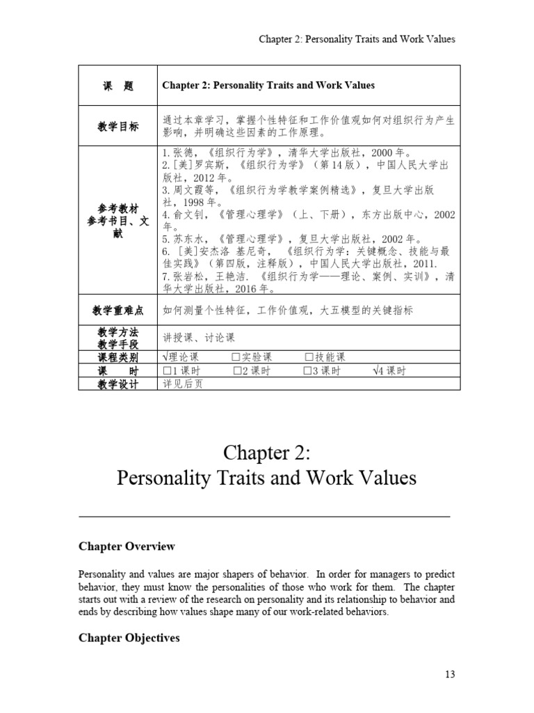 Chapter 2: Personality Traits and Work Values | PDF | Extraversion And ...