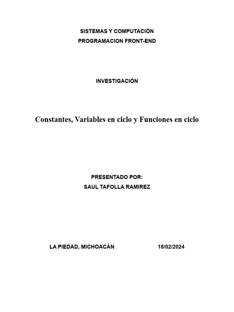 Constantes, Variables en Ciclo y Funciones en Ciclo | PDF | Lenguaje de ...
