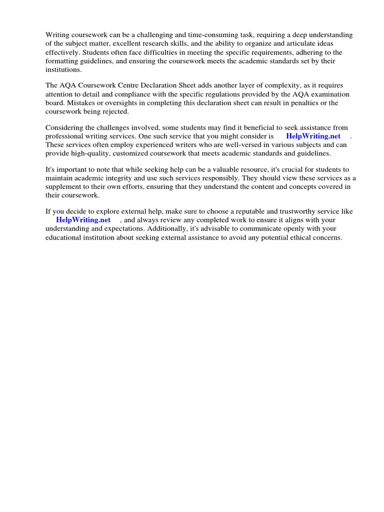 Aqa Coursework Centre Declaration Sheet | PDF | Concrete | Gce Advanced ...