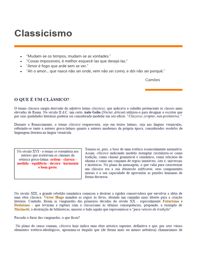 Nota de Aula Classicismo | PDF | Renascimento | Música clássica