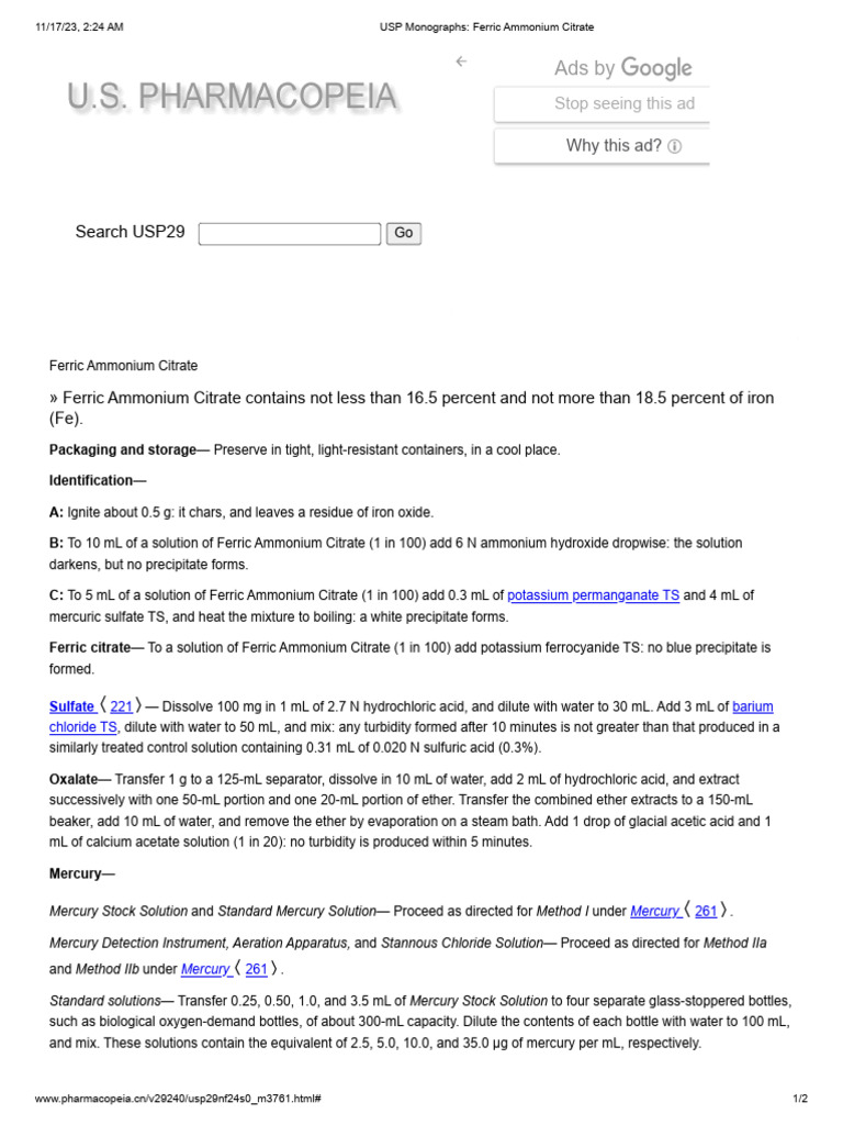 USP Monographs - Ferric Ammonium Citrate | PDF | Acid | Nitric Acid