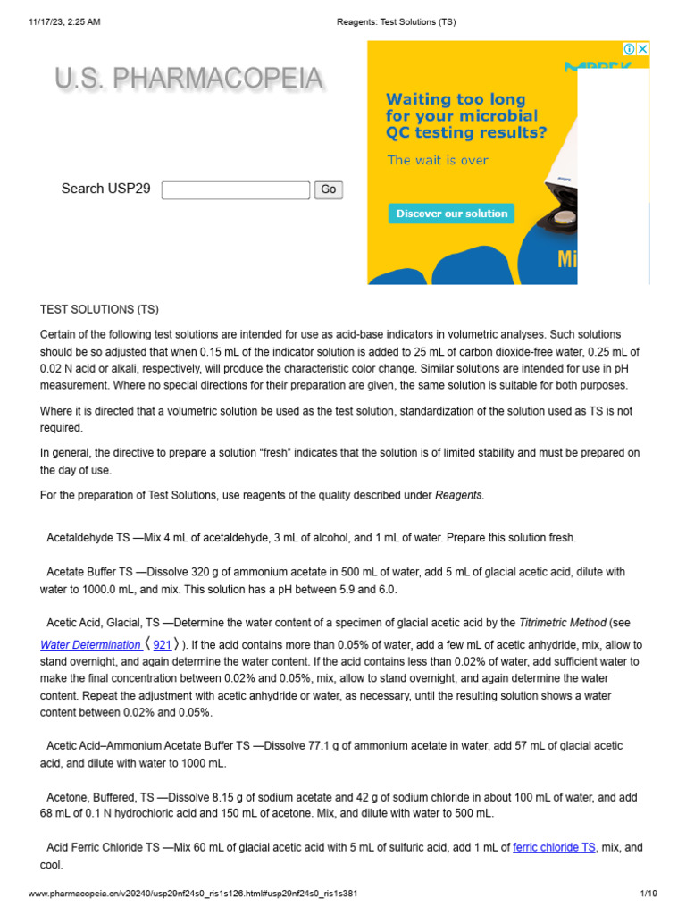 USP Monographs Reagents - Test Solutions (TS) | PDF | Acid | Ammonia