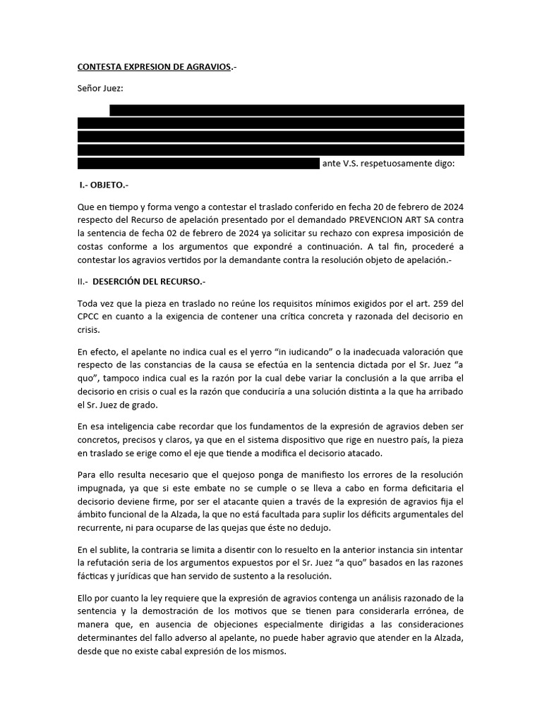 Contestación de Agravios en Apelación | PDF | Juez | Mano