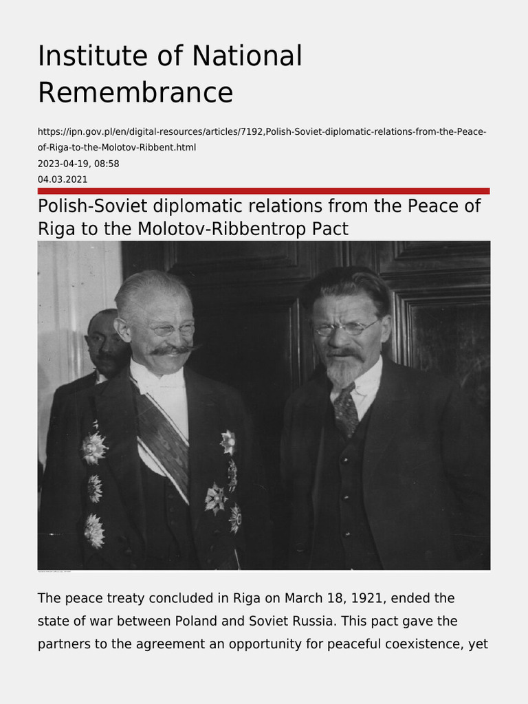Polish Soviet Diplomatic Relations From The Peace of Riga To The ...