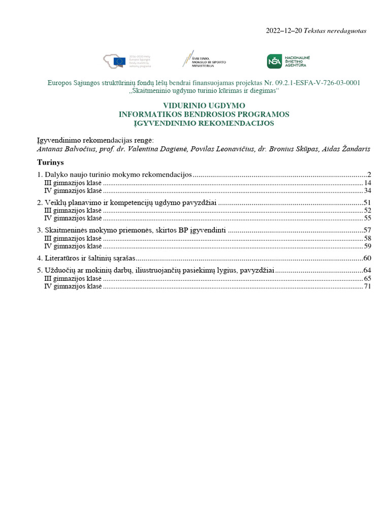 Vidurinio Ugdymo Informatikos BP Ir 2022 12 20 | PDF
