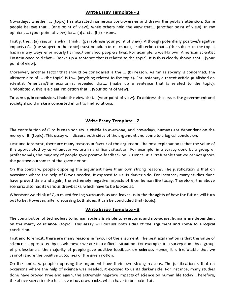 PTE - Template - Essay All Types | PDF | Reason | Argument