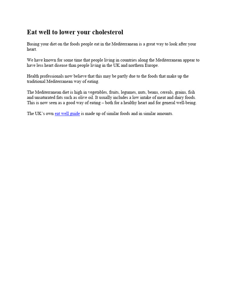 Eat Well To Lower Your Cholesterol | PDF