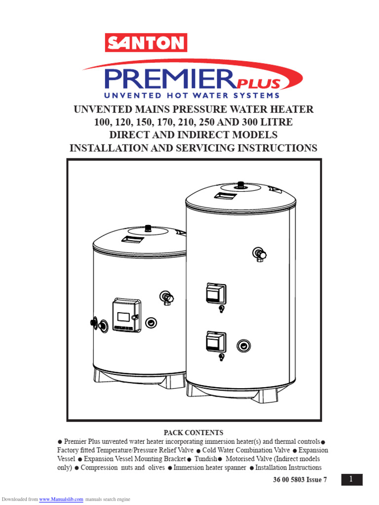 Santon Premier Plus Installation Guide | PDF | Water Heating | Tap (Valve)