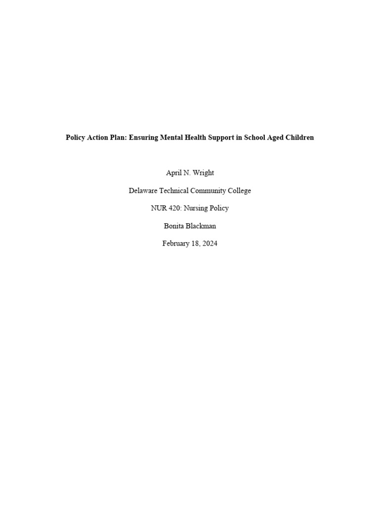 Policy Action Plan | PDF | Mental Health | Health Education