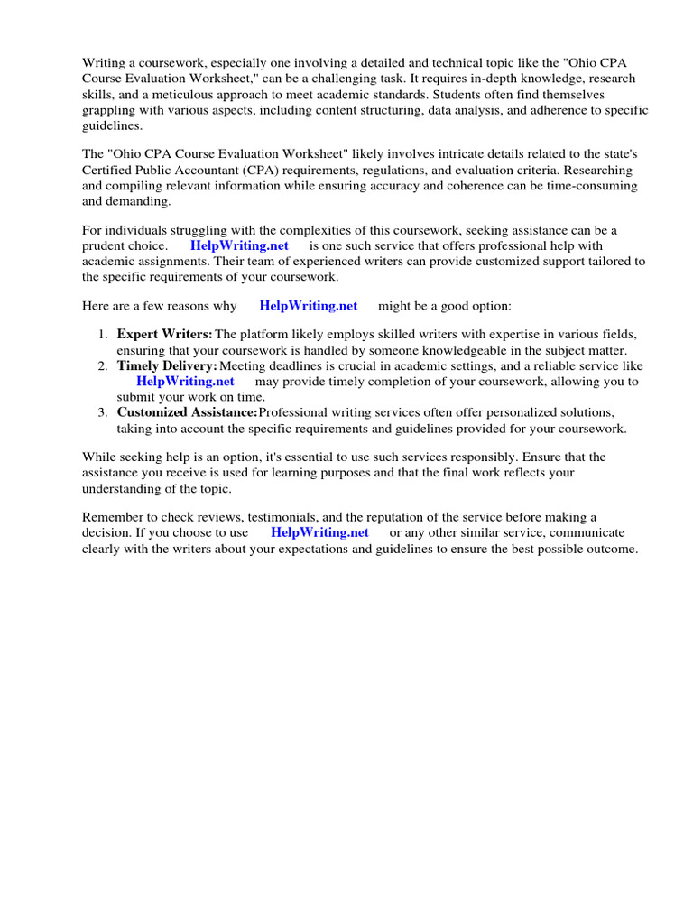 Ohio Cpa Course Evaluation Worksheet | PDF | Certified Public ...