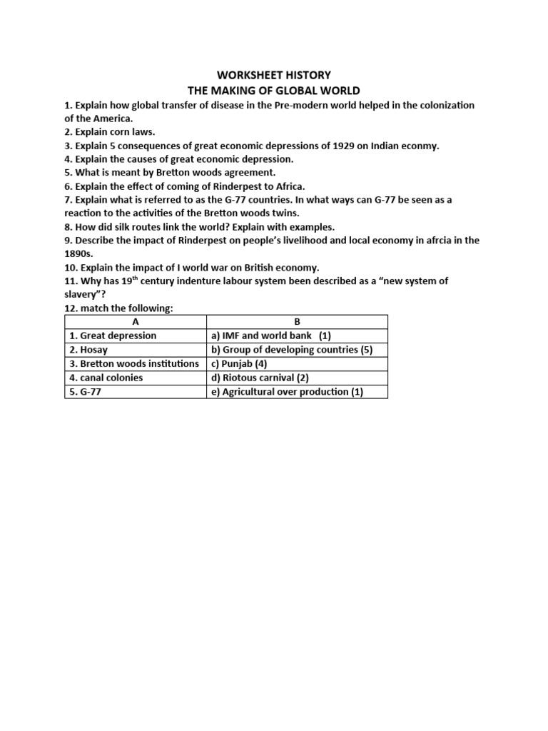 WORKSHEET - Making of Global World - HISTORY | PDF