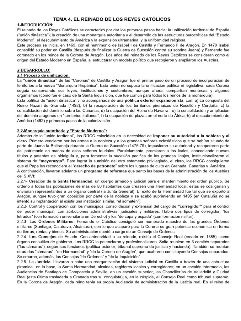 D. 4. TEMA 4. LOS REYES CATÓLICOS - 23-24 | PDF | Cristobal colon | España
