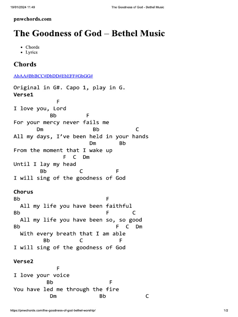 The Goodness of God - Bethel Music | PDF