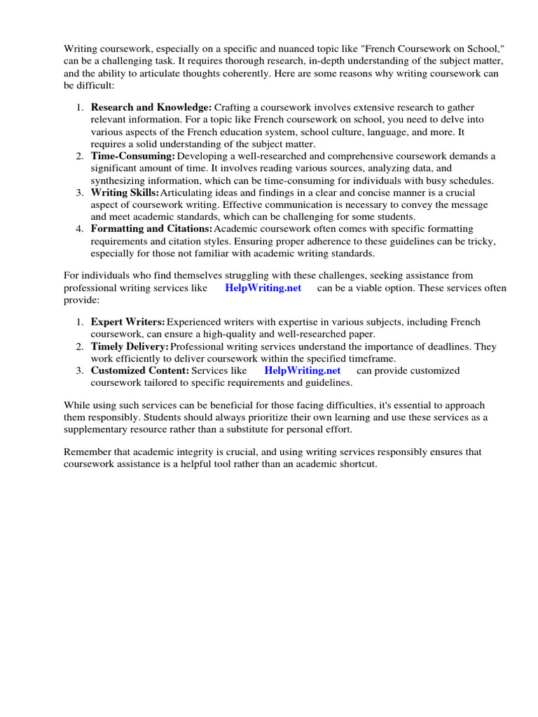 French Coursework On School | PDF