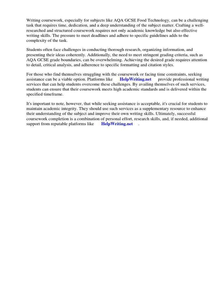 Aqa Gcse Food Technology Coursework Grade Boundaries | PDF