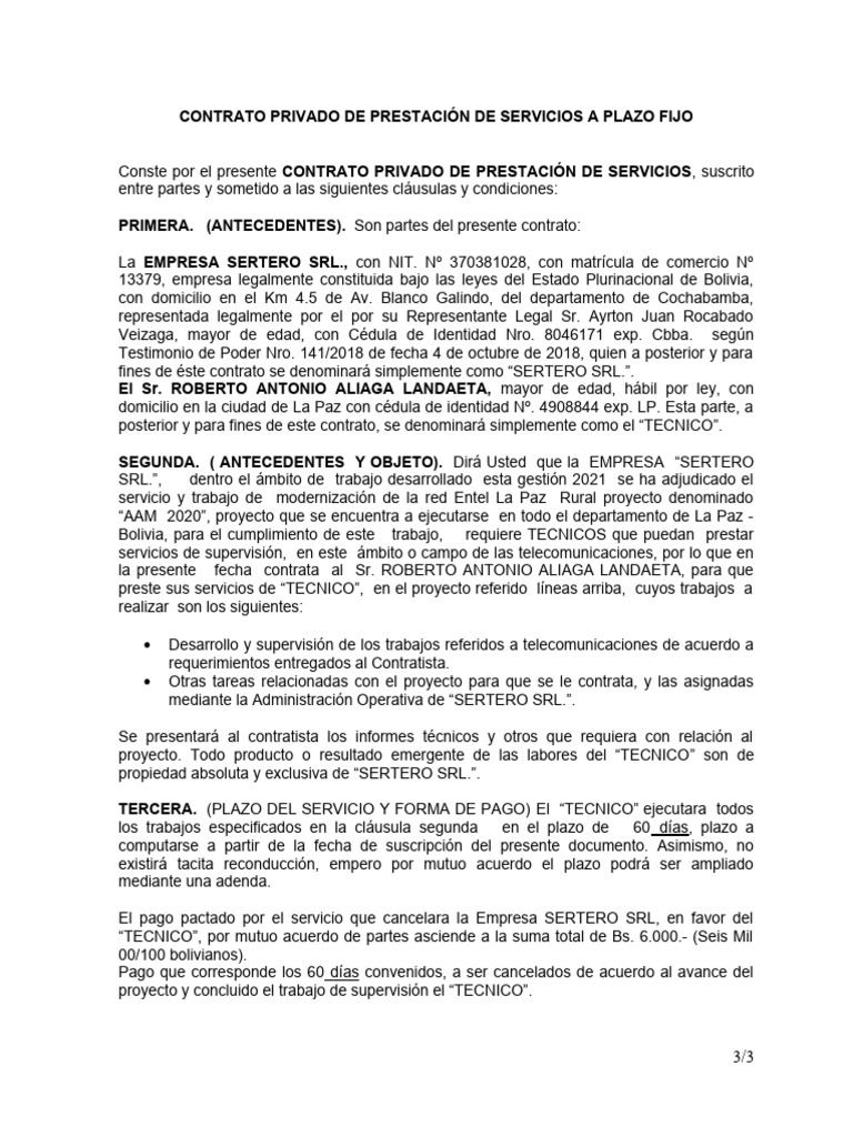Contrato Tecnico 60 Dias Roberto Antonio Aliaga Landaeta | PDF | Justicia | Crimen y violencia