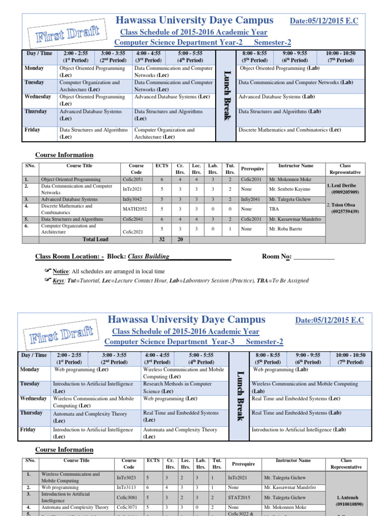 Class Schedule 20151-16 (Sem-1) | PDF | Computer Programming | Discrete Mathematics