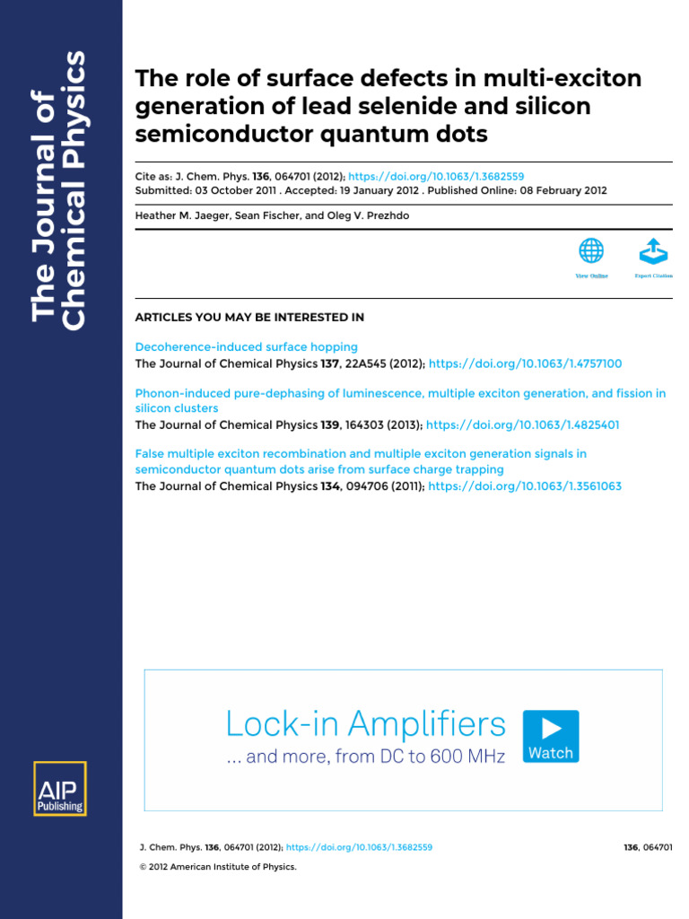 The Role of Surface Defects in Multi-Exciton Generation of Lead ...