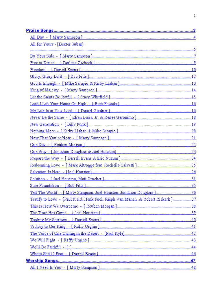 Praise Songs and Worship Lyrics Collection | PDF | Song Structure | Refrain