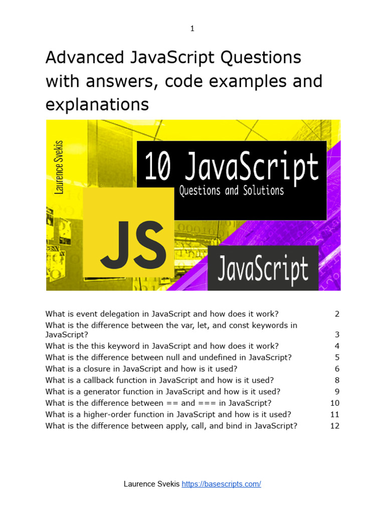 10 Javascript Questions With Solutions Pdf Java Script Scope Computer Science
