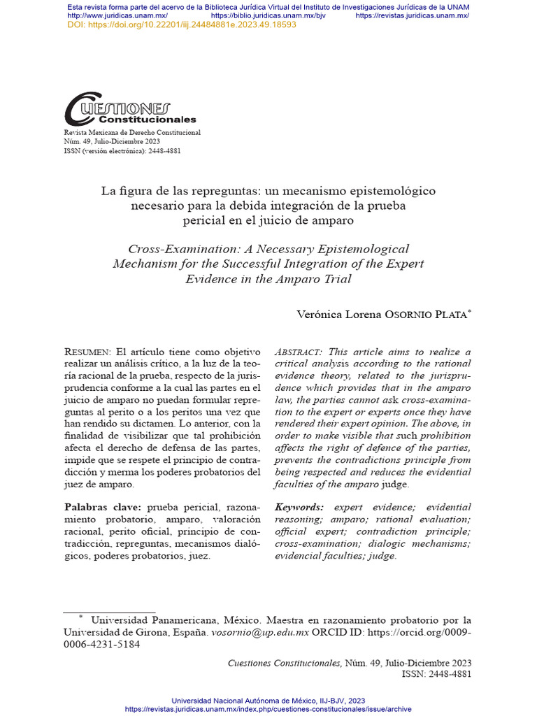 Prueba Pericial Ley De Amparo Pdf Testigo Experto Juez