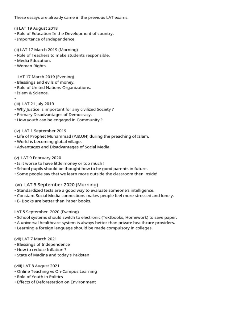LAT Previous Essay Topics-1 | PDF