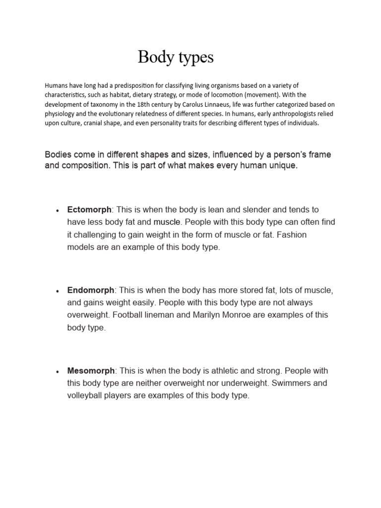 Body Types | PDF | Skeletal Muscle | Hip