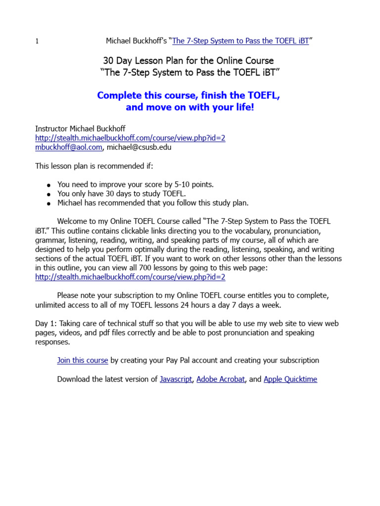 30-Day TOEFL iBT Study Plan Guide | PDF | Test Of English As A Foreign ...