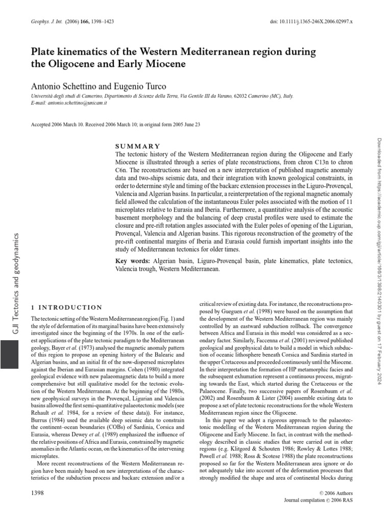 Plate Kinematics of The Western Mediterranean Region During The ...