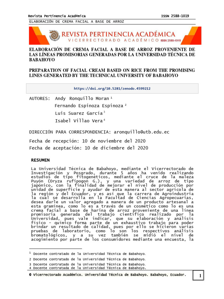 Admin, ELABORACIÓN DE CREMA FACIAL A BASE DE ARROZ | PDF | Productos ...