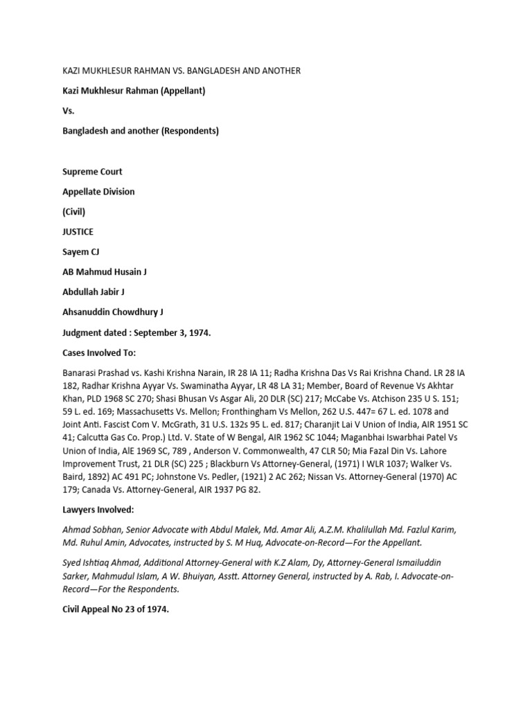 Kazi Mukhlesur Rahman Vs BD Case | PDF | Treaty | Standing (Law)