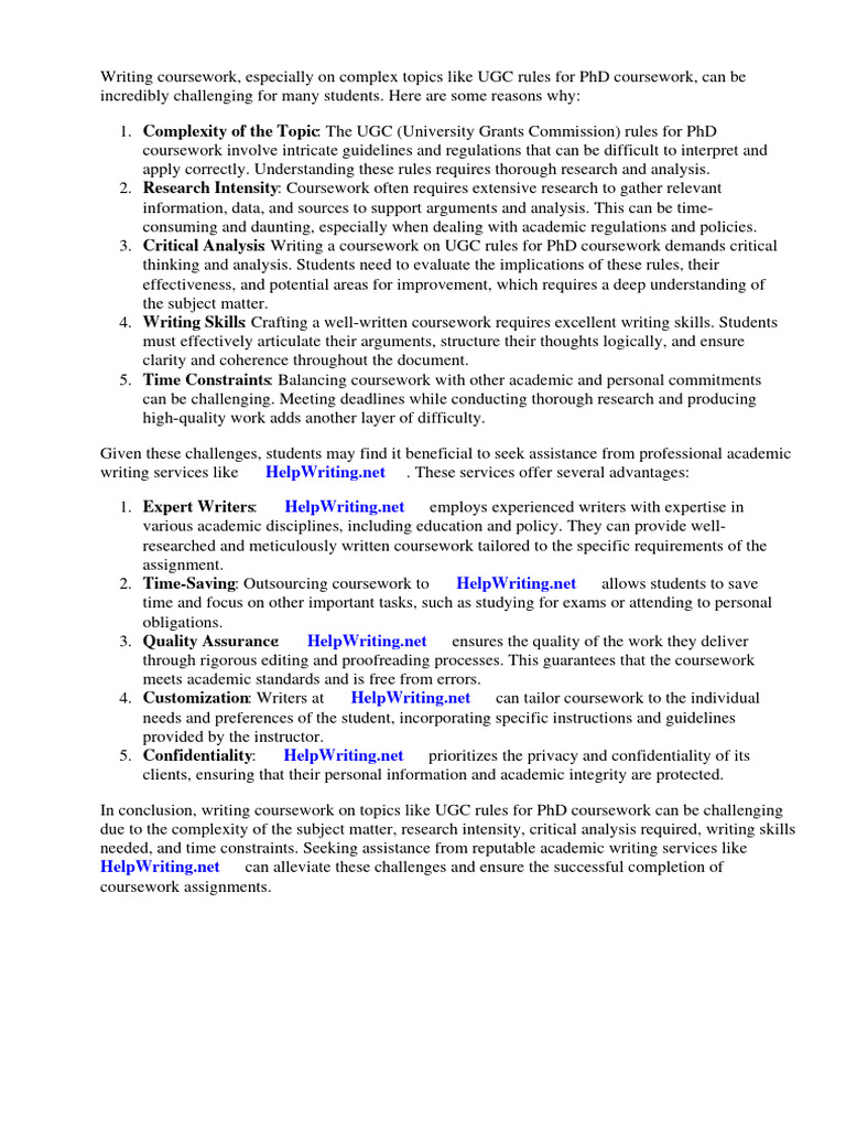 Ugc Rule For PHD Course Work | Download Free PDF | Doctor Of Philosophy ...