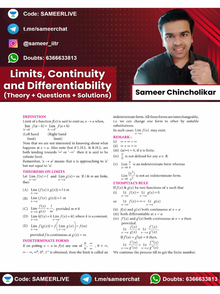 Limits Continuity and Differentiability Short Notes | PDF