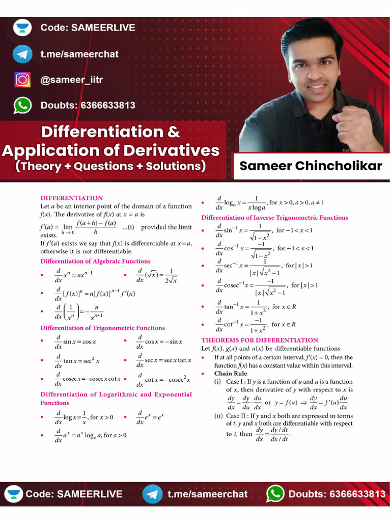 3 Differentiation and Application of Derivatives Theory Questions | PDF