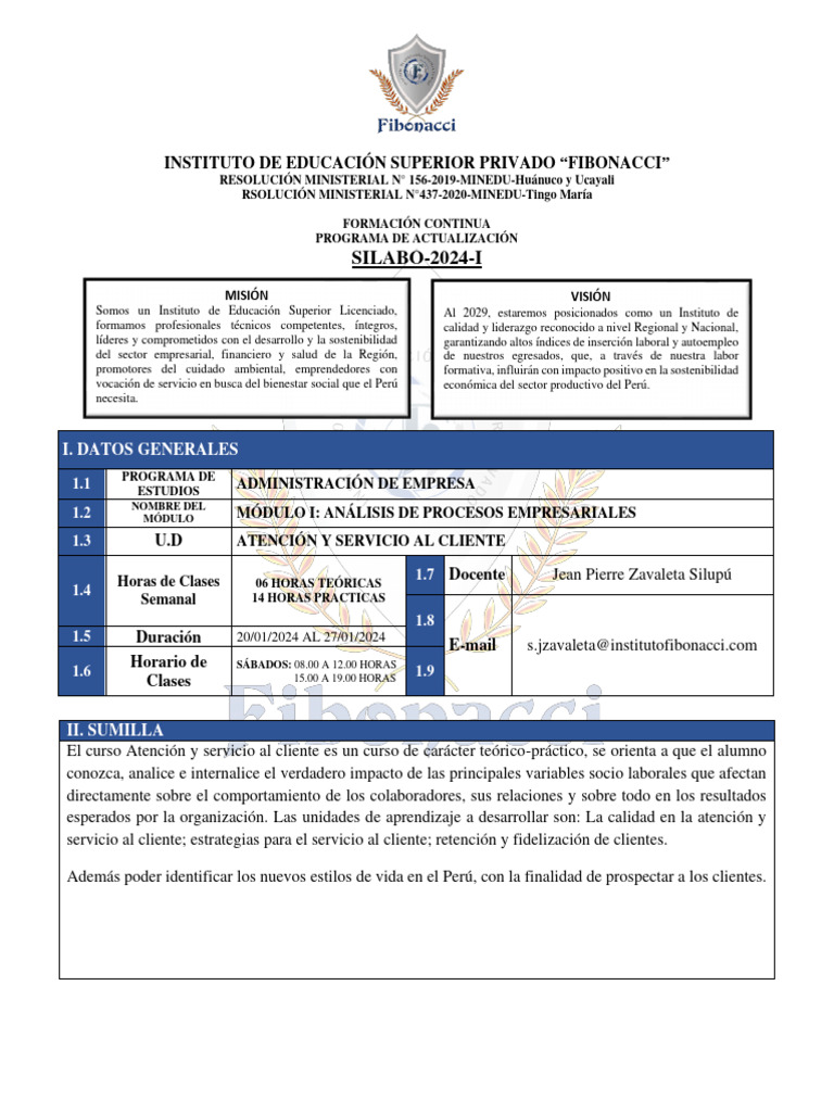 Modelo de Silabo Formación Continua Atención Al Cliente | PDF | Evaluación | Aprendizaje
