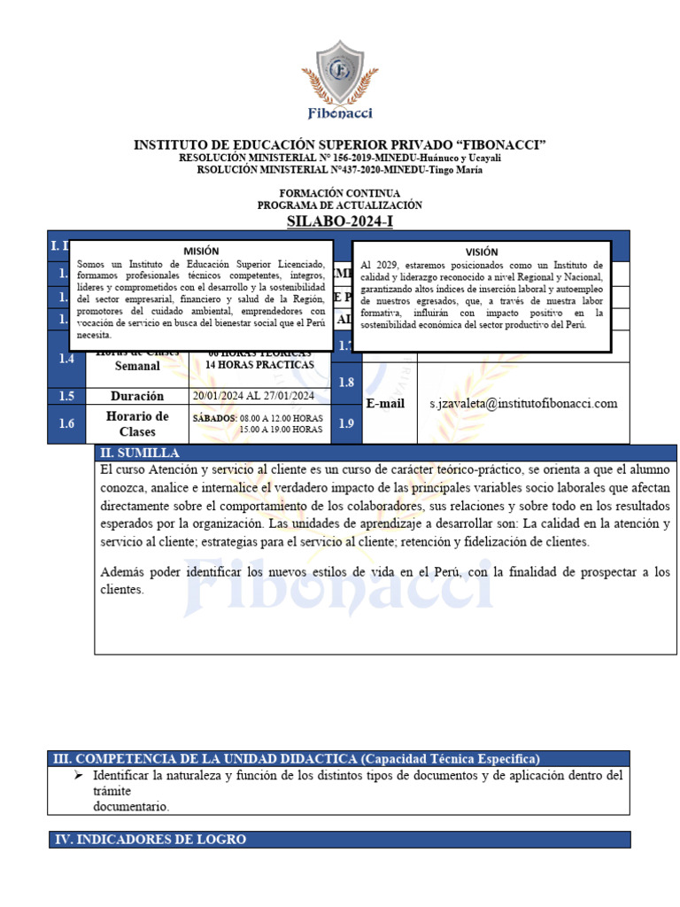 Modelo de Silabo Formación Continua Atención Al Cliente | PDF | Evaluación | Aprendizaje